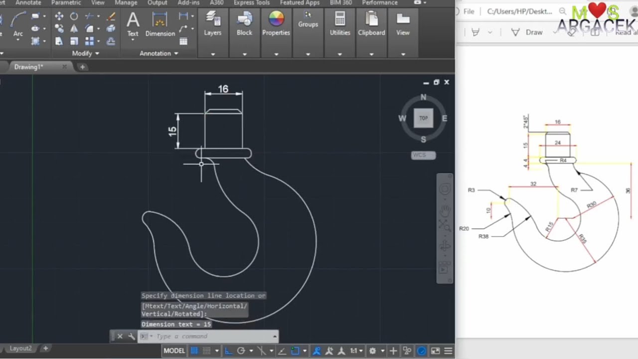 Crane Hook | 2d practice drawing in autocad || basic to advance # ...