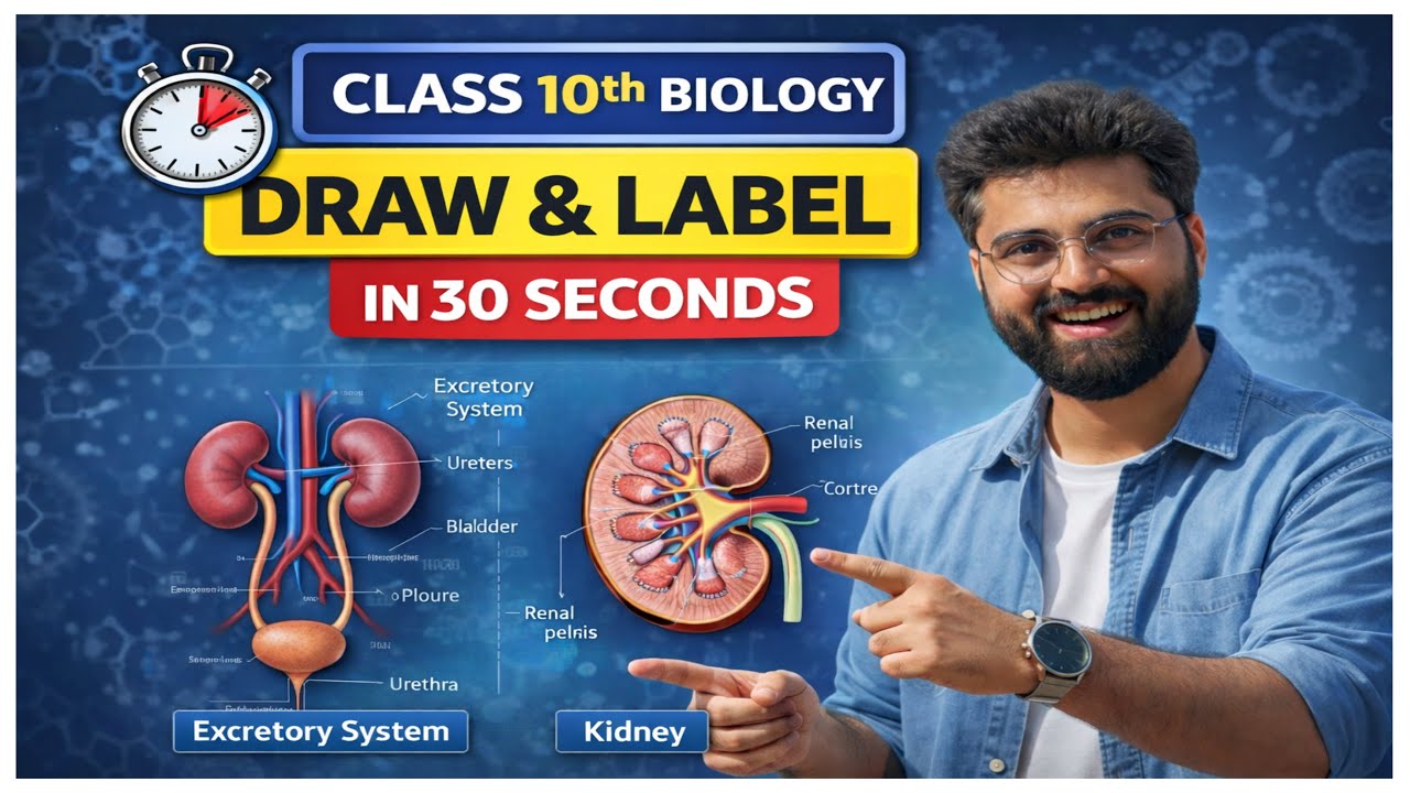 How to Draw & Label Excretory System + Kidney in 30 Seconds 😱 | Class ...