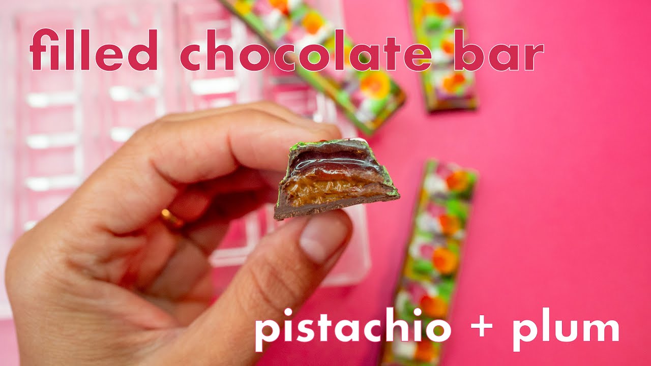 Decadent Filled Chocolate Bar: Plum Jam & Pistachio Praline Filled ...