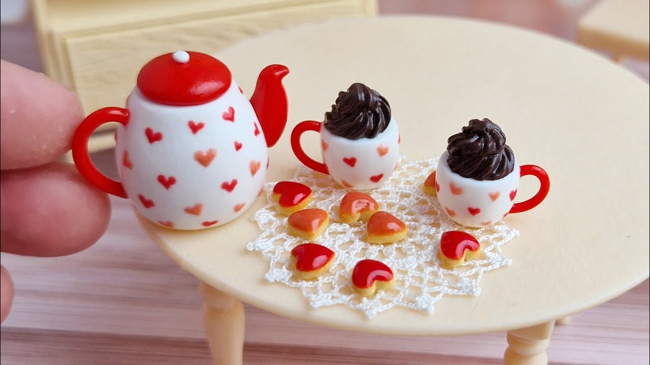 Miniature Valentine's Day tea set🩷 ️🩷Polymer clay - YouTube