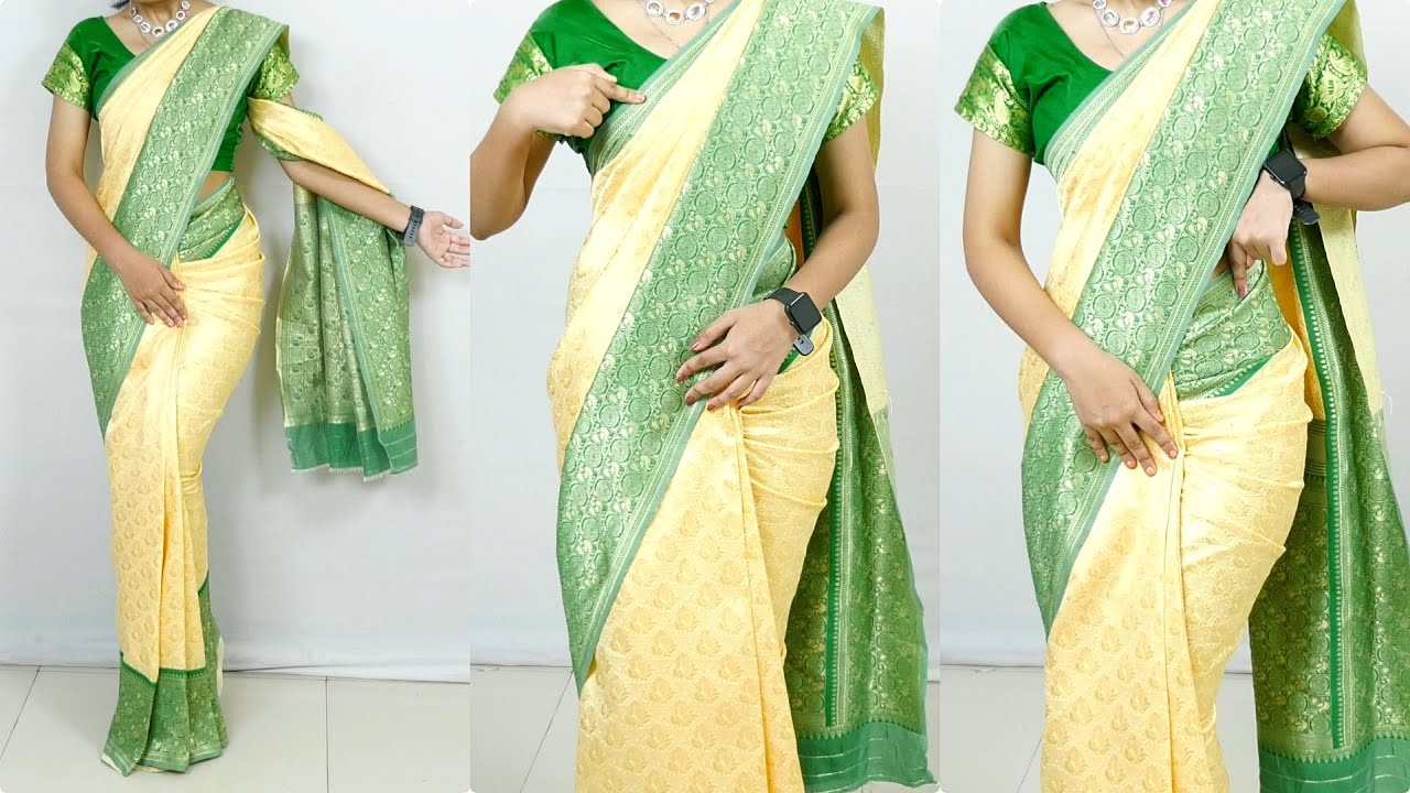 Beautiful silk saree draping step by step tutorial for newly wedding ...