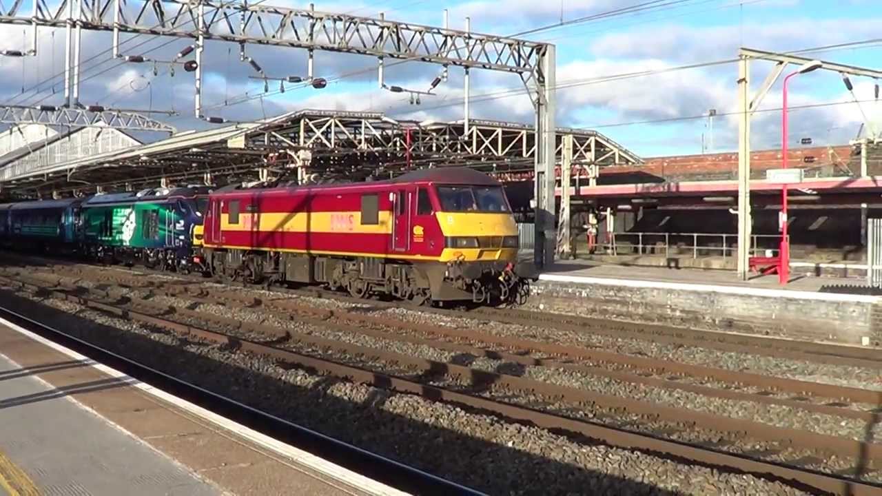EWS Class 90020 and DRS class 68002 departing Crewe - YouTube