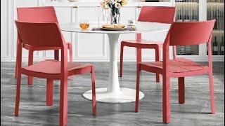 VECELO Stackable Dining Chairs Set of 4, Plastic Patio Chairs for Indoor Outdoor Review