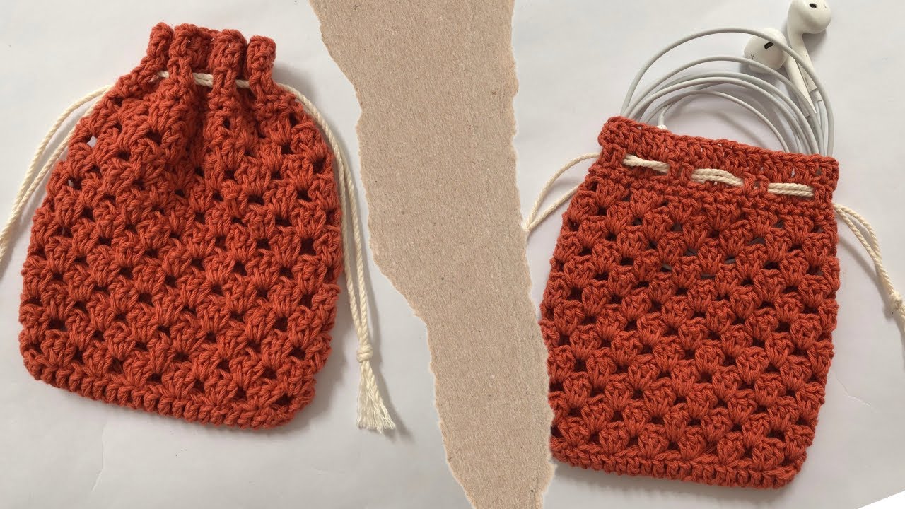 ENG | DIY Tutorial Crochet Granny Stripe Drawstring Small Pouch Easy | Beginner Friendly - YouTube