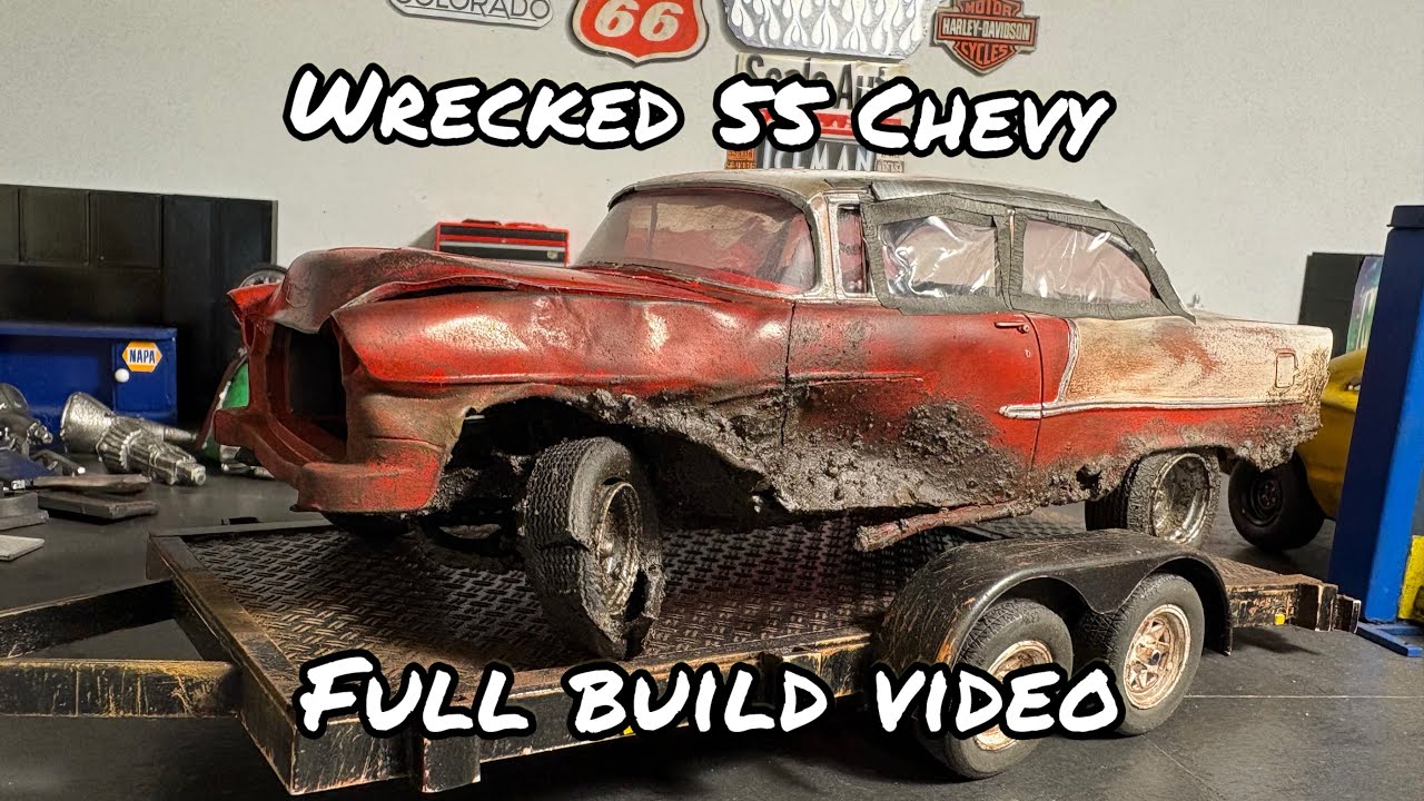 (108) Wrecked 55 Chevy Bel Air scale model car kit ep#57 - YouTube