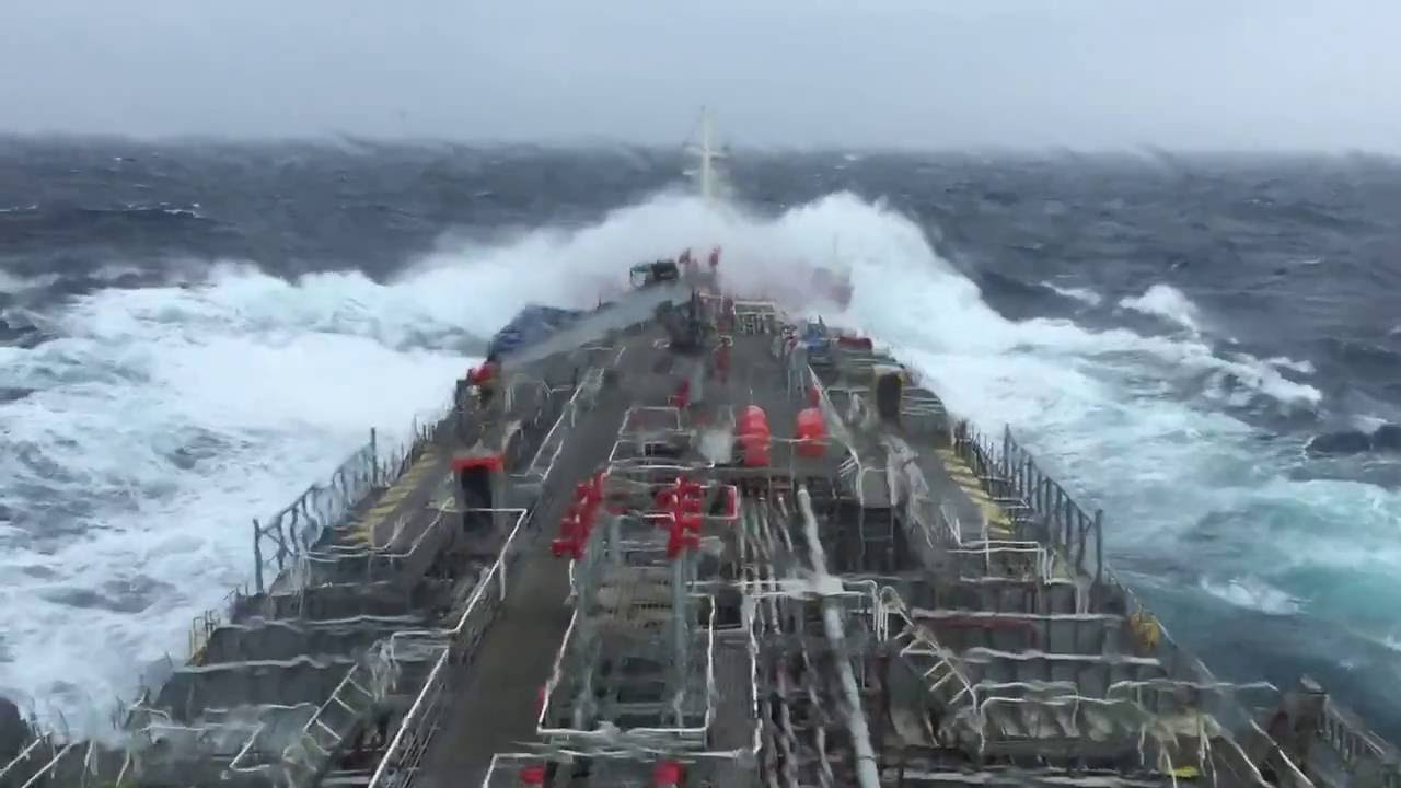 Tanker ship heavy pitching and rolling in rough weather - YouTube