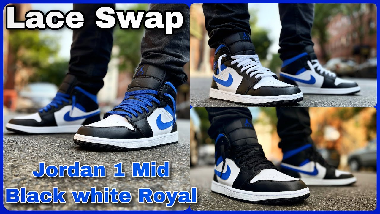 Lace Swap - Jordan 1 Mid Black White Royal 🔥 - YouTube