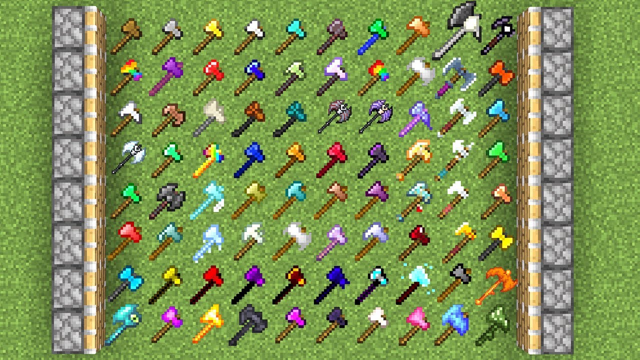 x100 minecraft axes combined = ??? - YouTube
