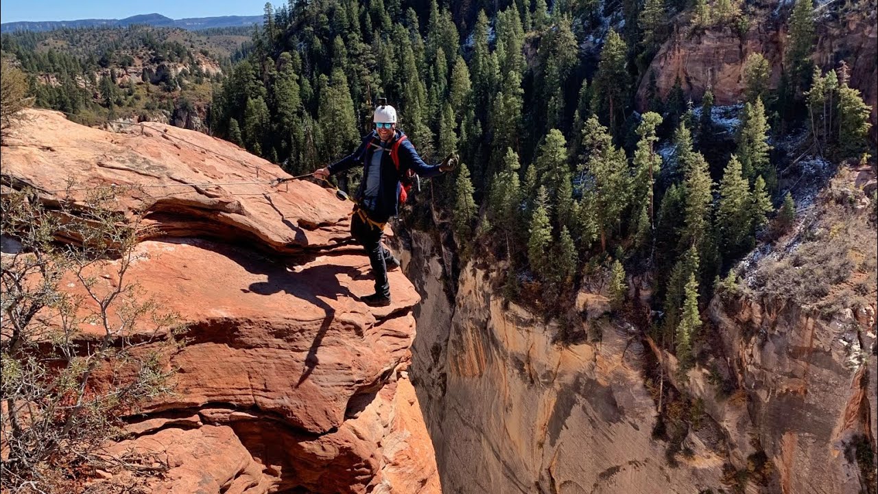 Angel’s Leading Ledge Walk - Via Ferrata in Kolob Canyon - Utah - 4K ...
