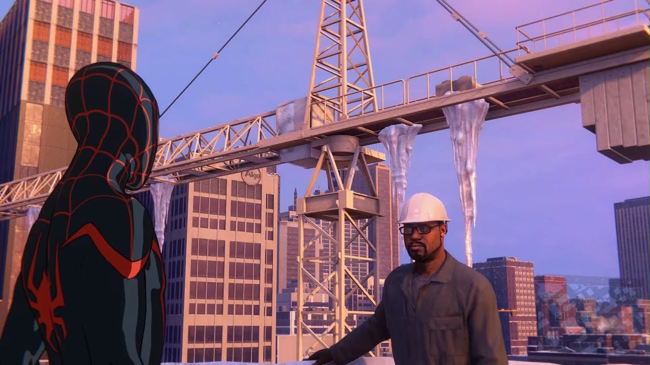 Miles Helps Out A Construction Worker With The Animated Suit - Spider ...