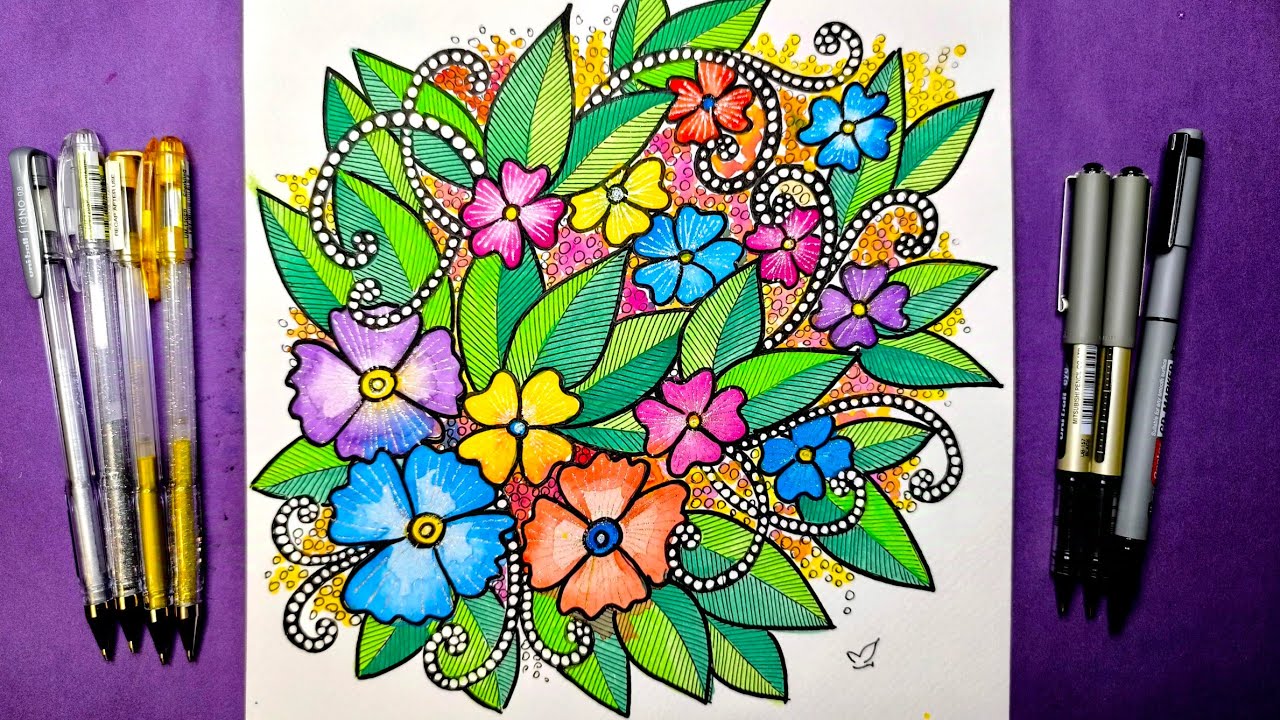 Zendoodle Bunch of Flowers in Watercolor || Attractive and Easy Zen ...