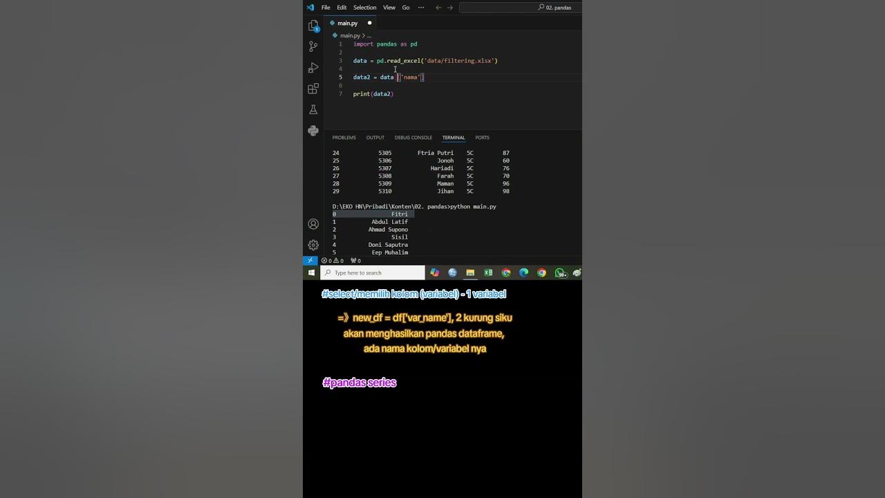 Memilih kolom (variabel) pandas dataframe #python #pandas #dataanalytics #datascience #olahdata ...