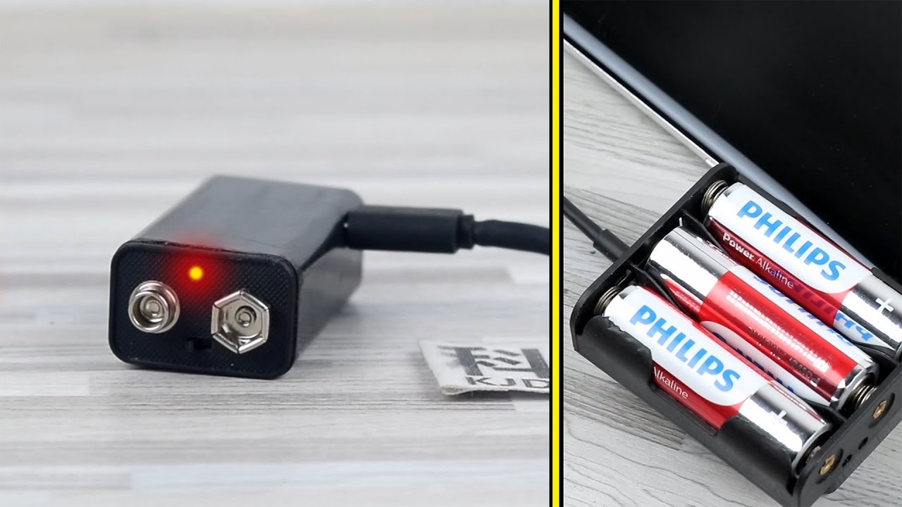 DIY USB Rechargeable 9V Li-Ion Battery And AA Battery Power bank - YouTube