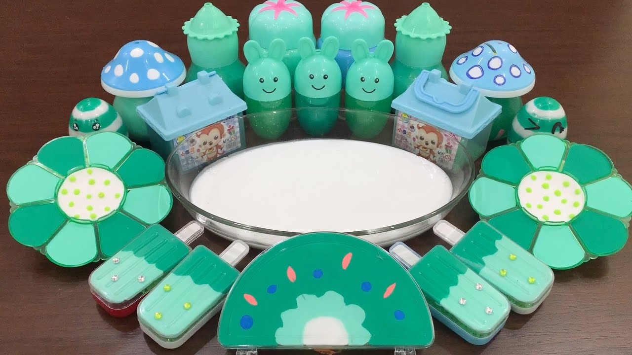 Turquoise! Mixing Random Things Into Glossy Slime || Relaxing with ...