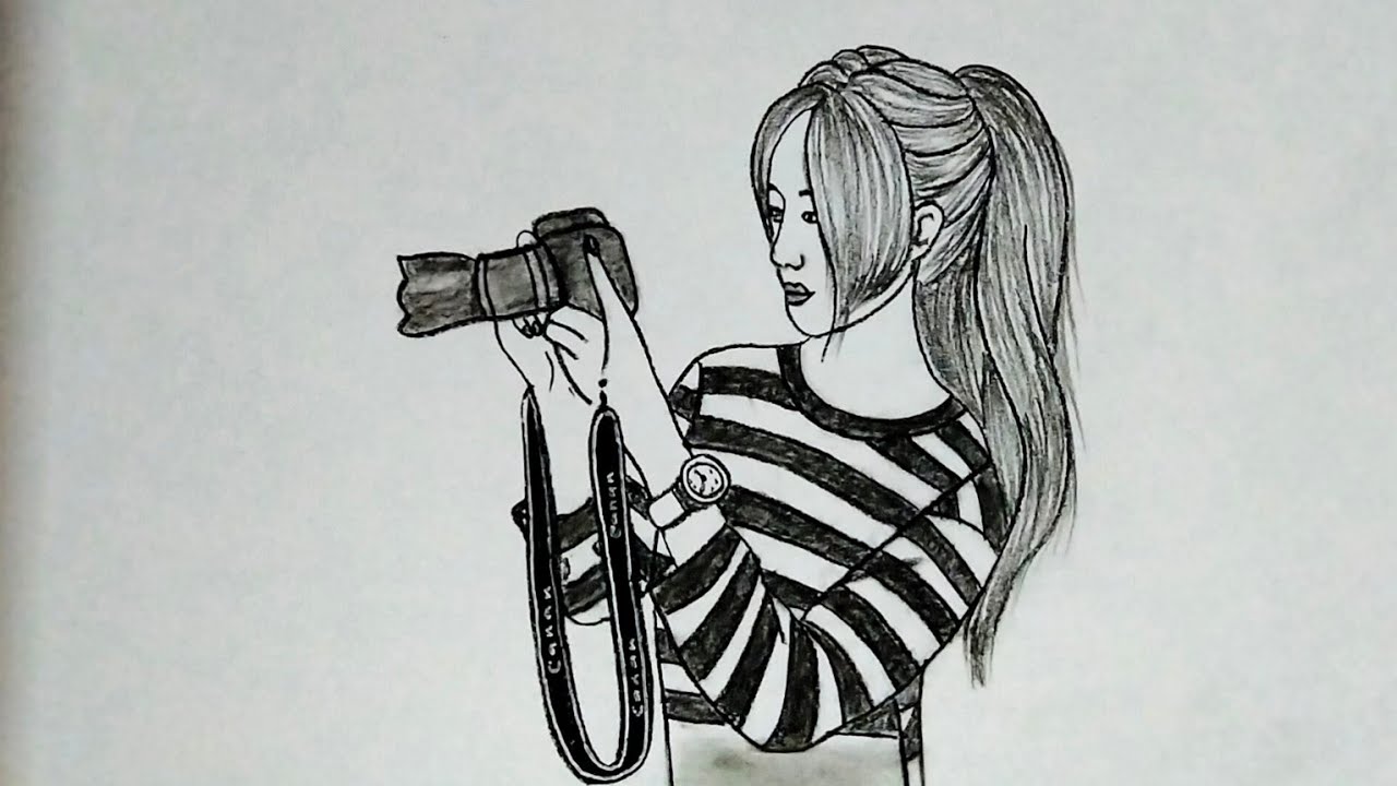 How to draw a Beautiful Girl holding camera || Pencil sketch for ...