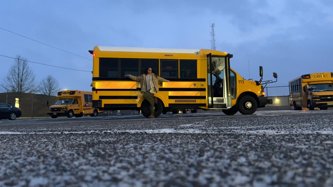 Snowy Short Bus Front Seat School Bus Ride - YouTube