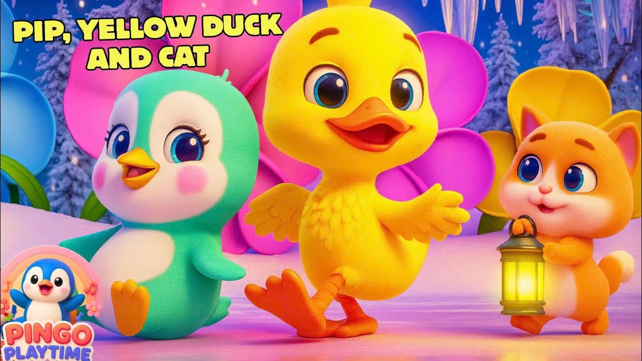 🐧🦆🐱Pip, The Yellow Duck And The Lazy Cat In The Snow! Fun Kids Dance ...