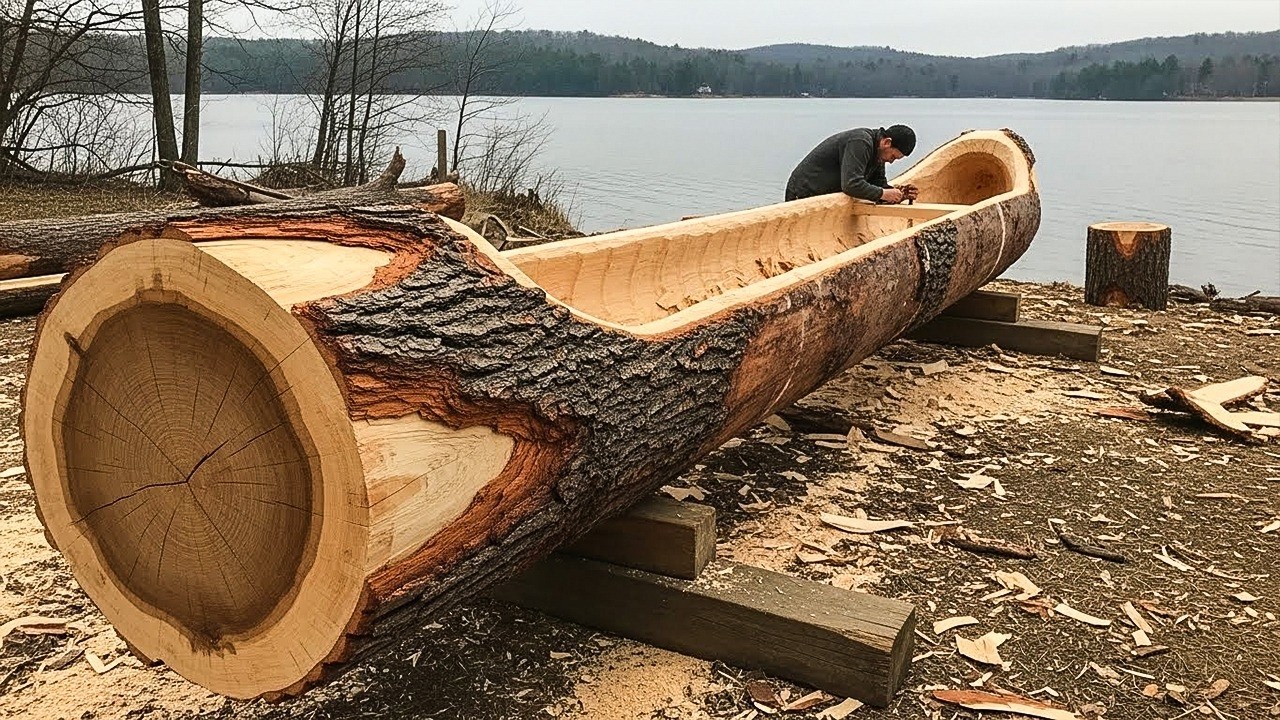 This guy transforms a massive tree log into an ultra-luxury boat! From ...