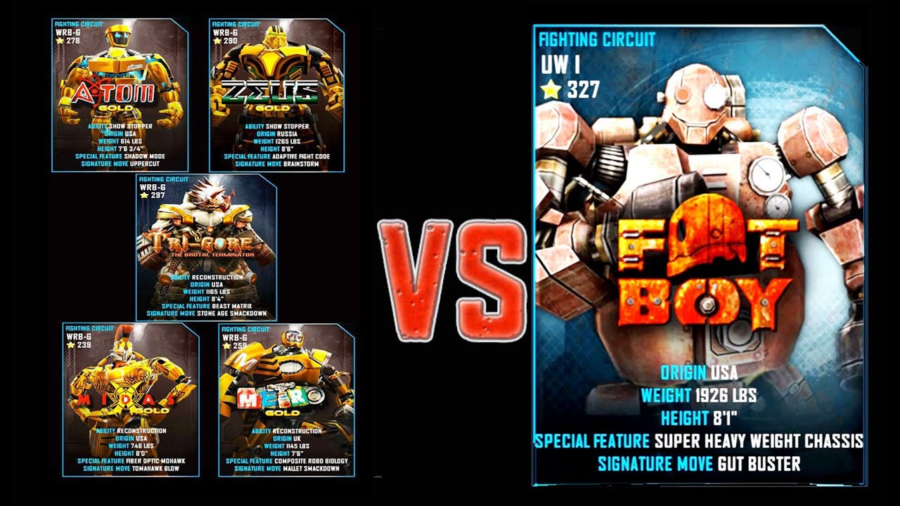 Real Steel WRB FINAL GOLD ROBOTS VS Fat Boy Series of fights NEW ROBOT ...