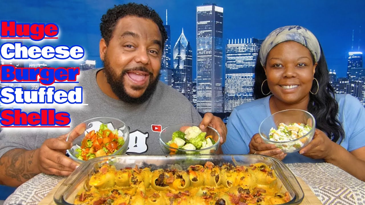 Cheesy Cheeseburger Jumbo Stuffed Shells Mukbang - YouTube