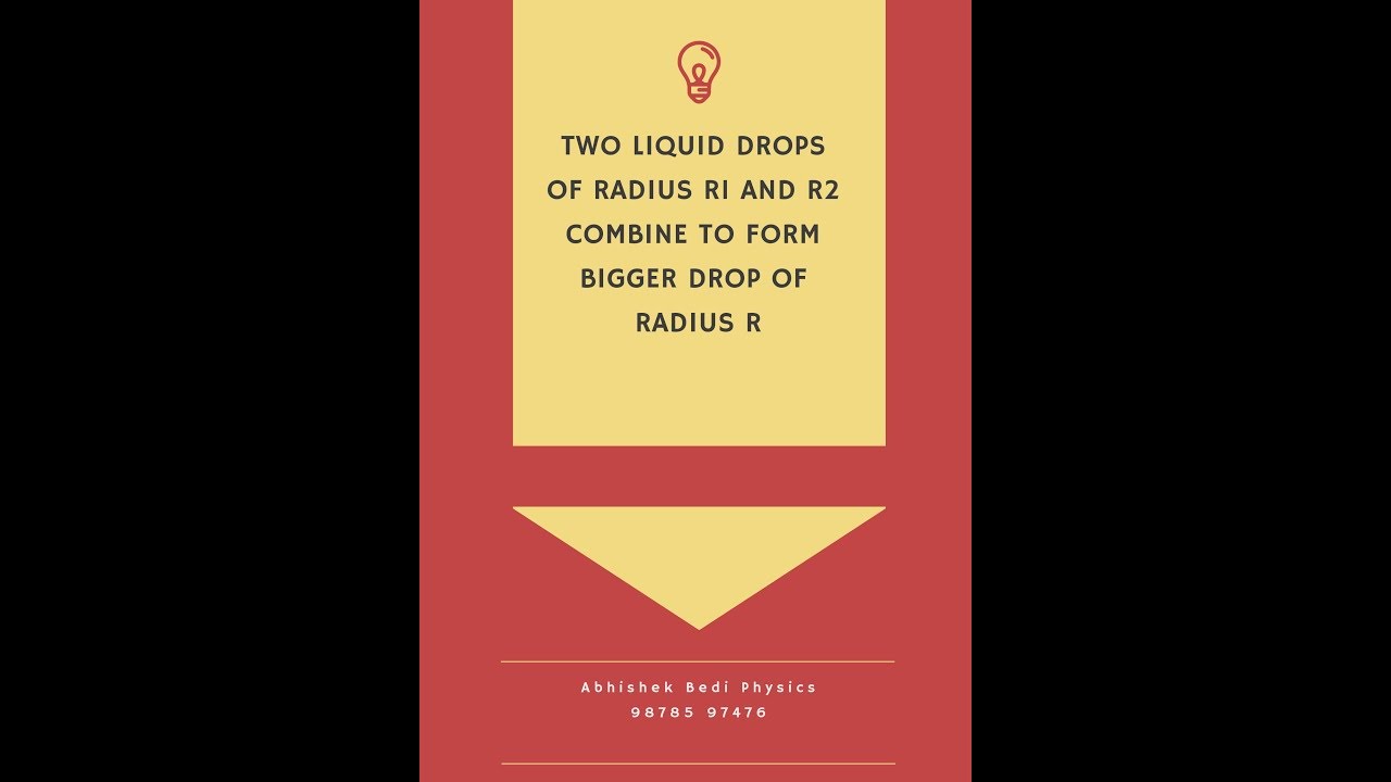 Two liquid drops of radius r1 and r2 combine to form bigger drop of ...