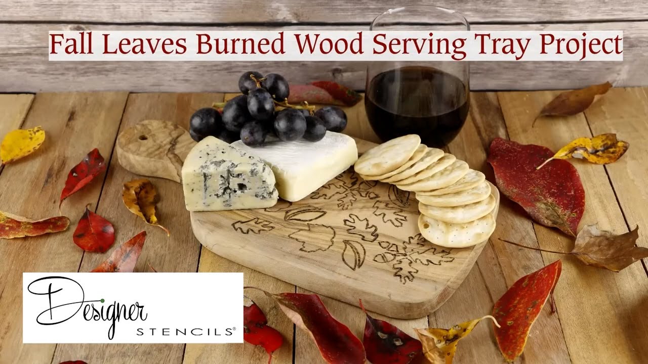 Table Tray Decor: Fall Leaves Craft Stencil Burned Wood Serving Tray ...