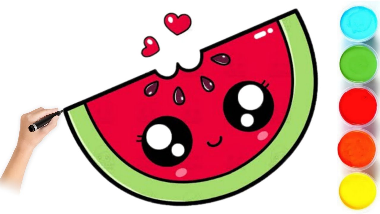 How to Draw a Cute Watermelon 🍉 - Easy Step-by-Step for Kids #257 - YouTube