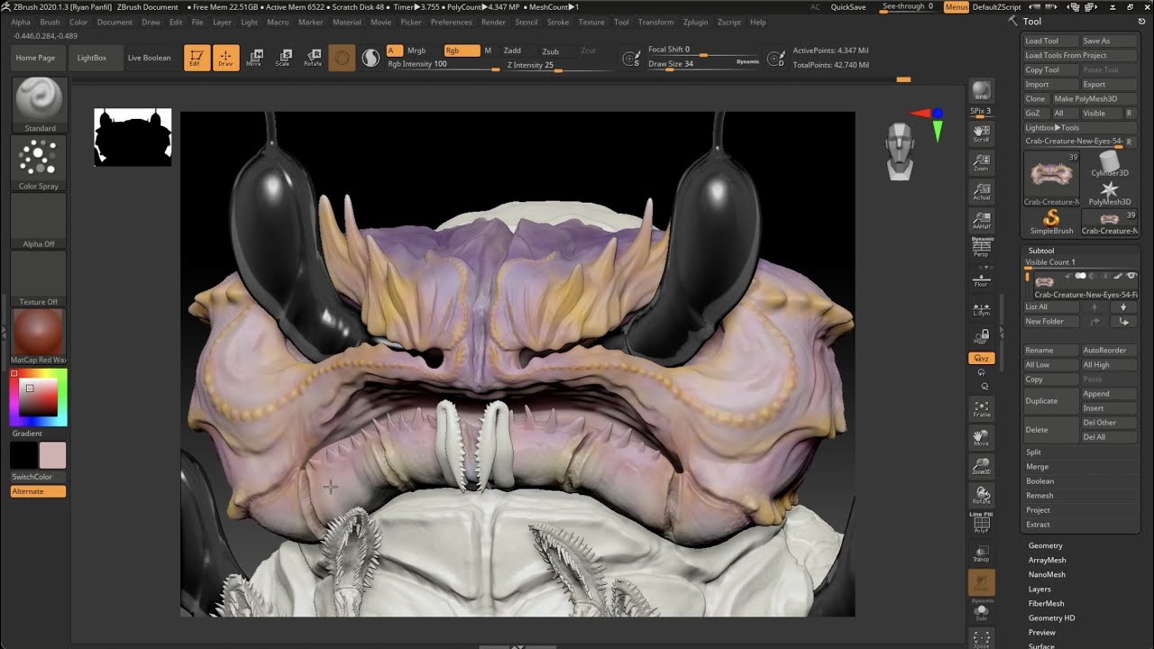 ZBrush - Polypainting the base coat for a creature - YouTube