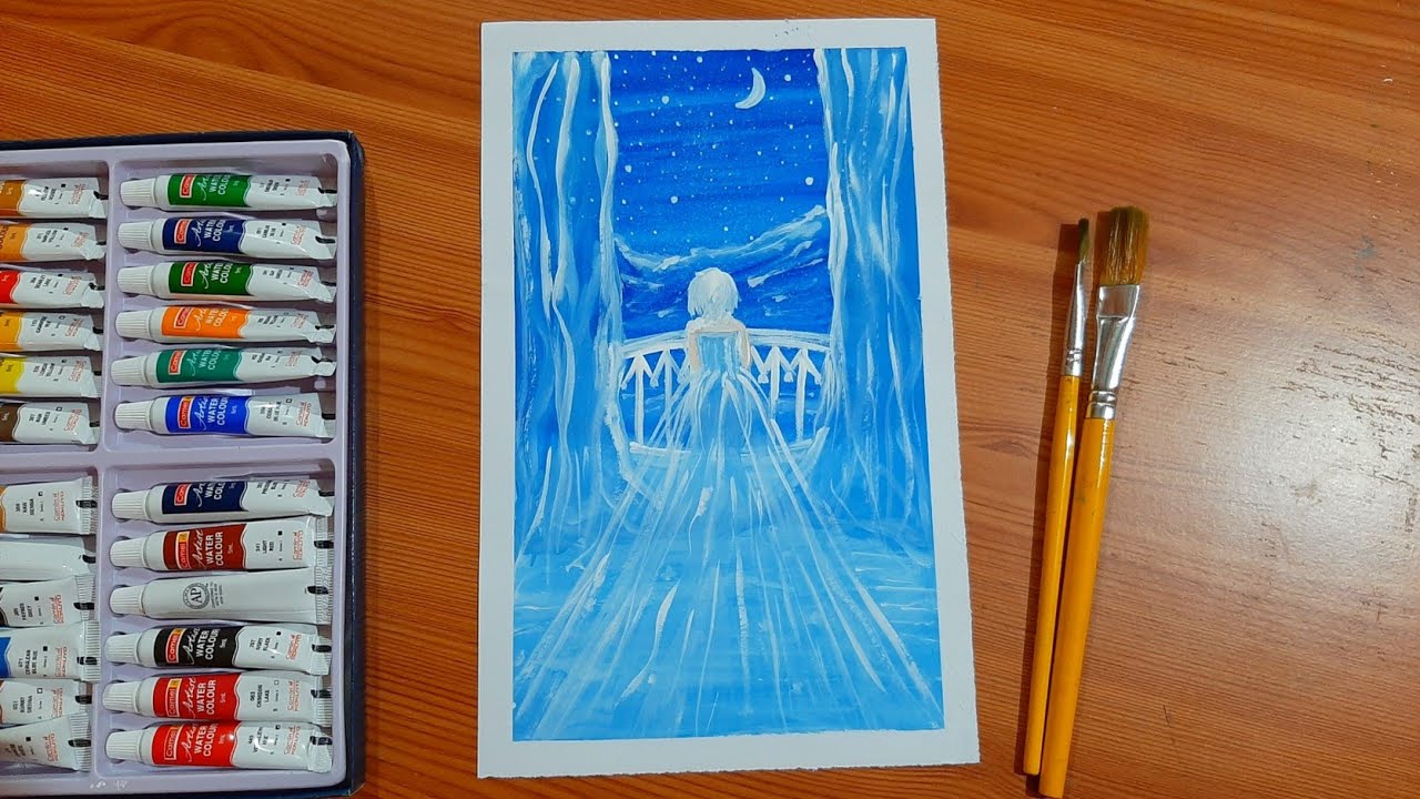 How to draw a Girl Standing on Balcony /Winter night Scenery /Step By ...