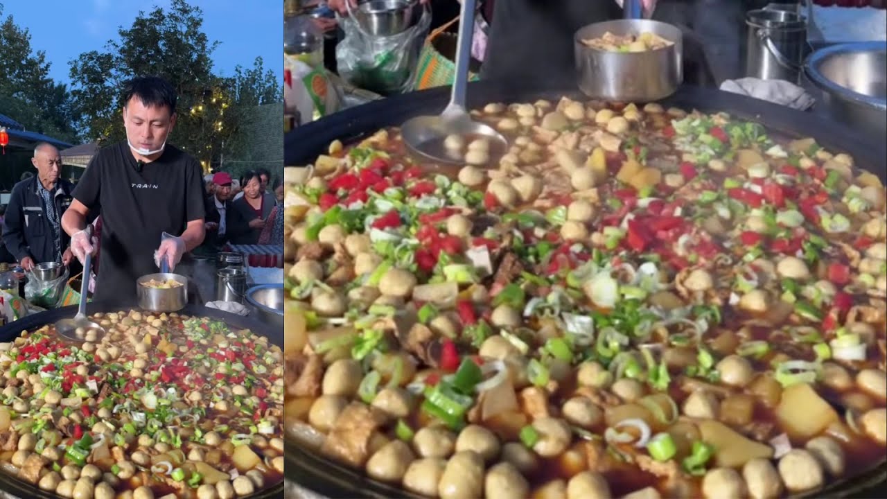 A Tall Chinese Man Cook Free Meals / Potato Meat Food for the elders on ...