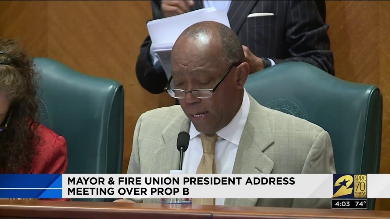 Mayor, fire union president address meeting over Prop B - YouTube
