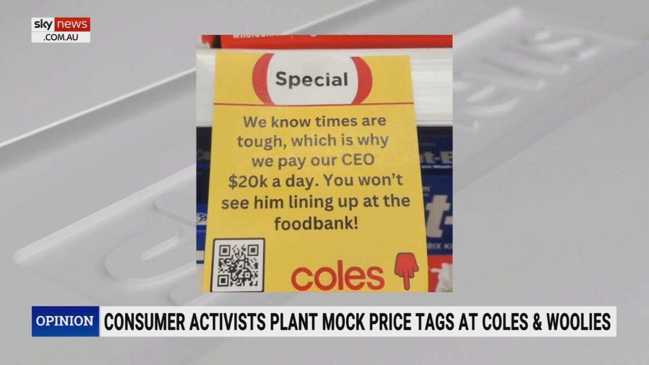 Consumer activists plant mock price tags at Coles and Woolworths - YouTube