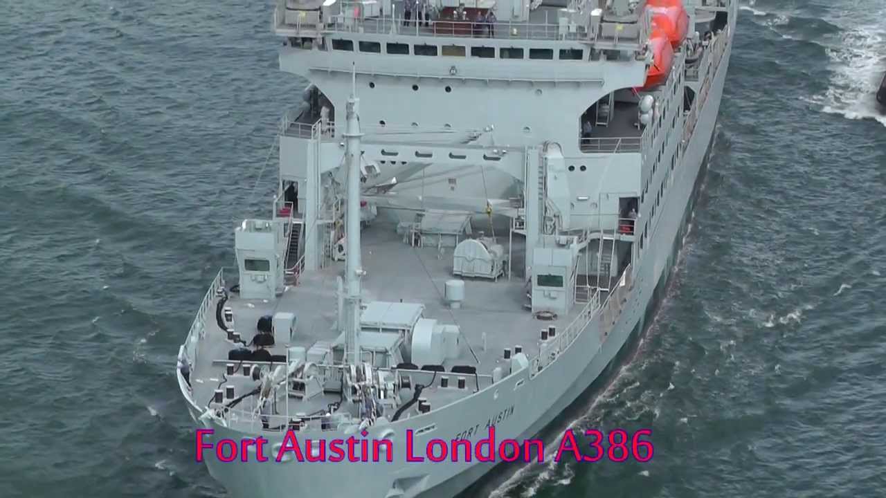 RFA Fort Austin A386 goes under Forth Bridges - YouTube