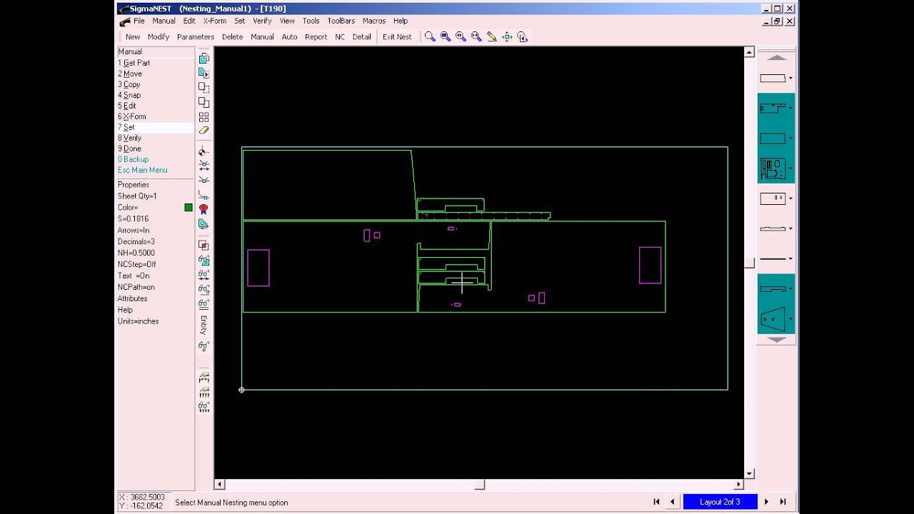 Learning Sigmanest--Nesting manual snap - YouTube