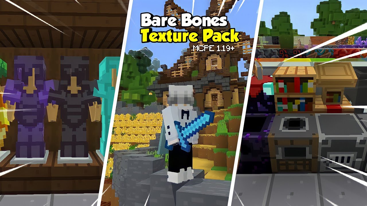 Texture Pack Survival Trailer Minecraft (Bare Bones) MCPE 1.19 ...