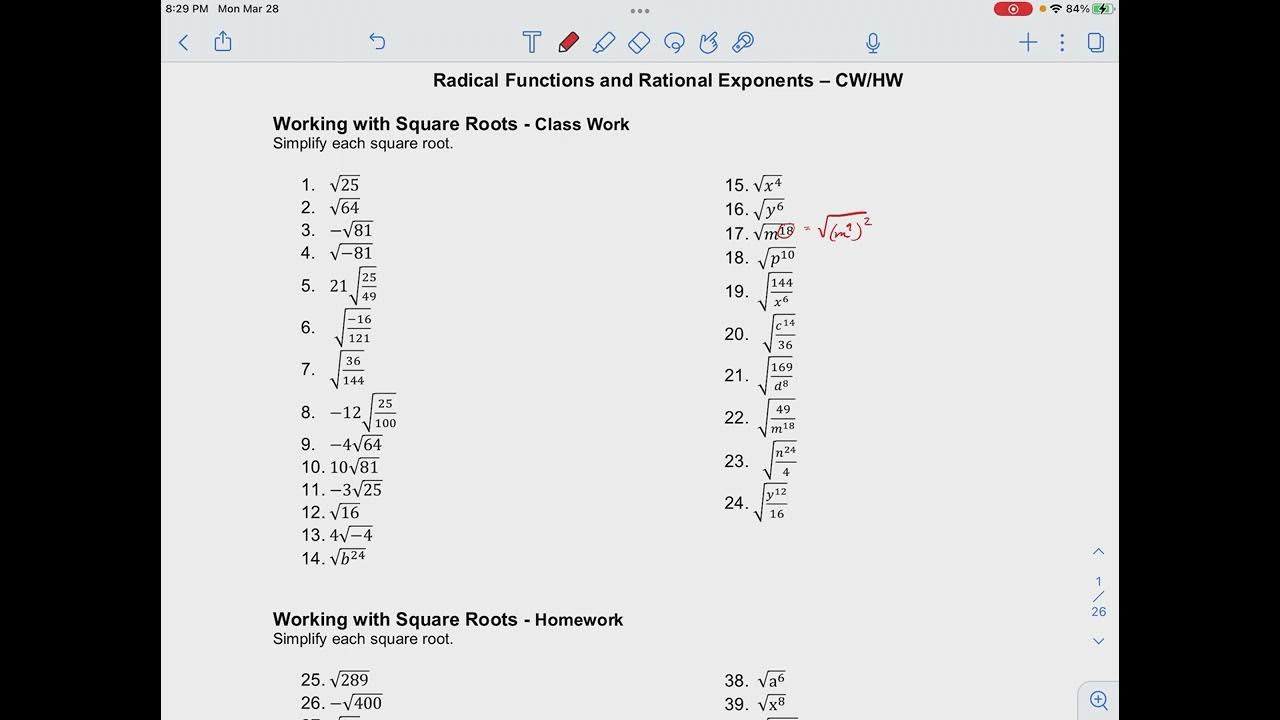 algii radical functions cw hw 17 - YouTube