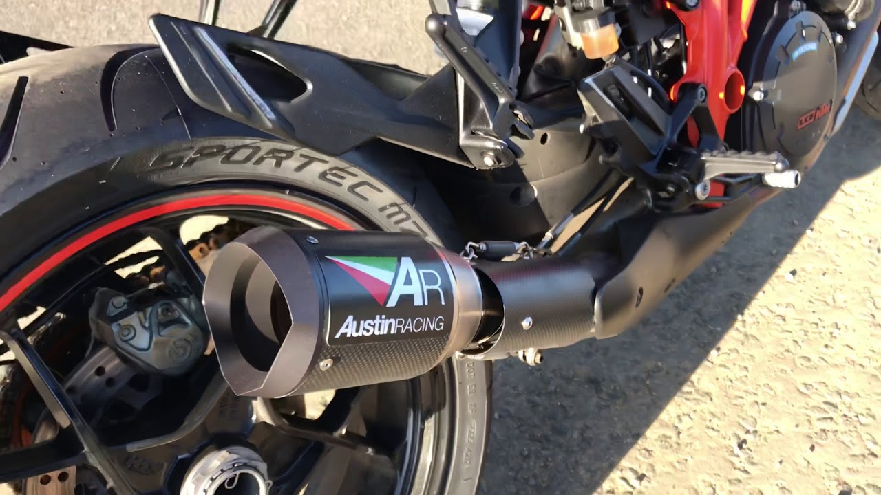 KTM Superduke 1290 GT Austin Racing GP1 slip on. - YouTube
