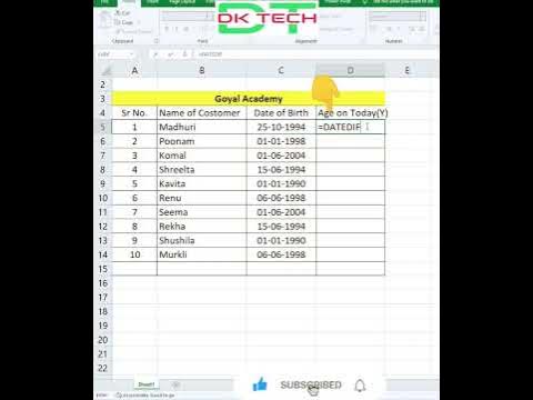How To Calculate DOB in Excel || Date of Birth Calculator || Datedif || Excel me DOB kese nikale ...