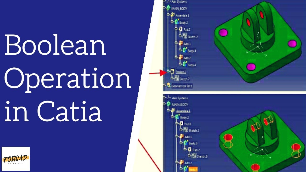 Catiav5 Boolean Operation In Catia For Cut Outs Cad Youtube