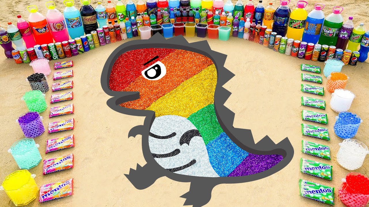 EXPERIMENT COCA | Cute Rainbow T-rex From Glitter Slime,Orbeez, Big ...