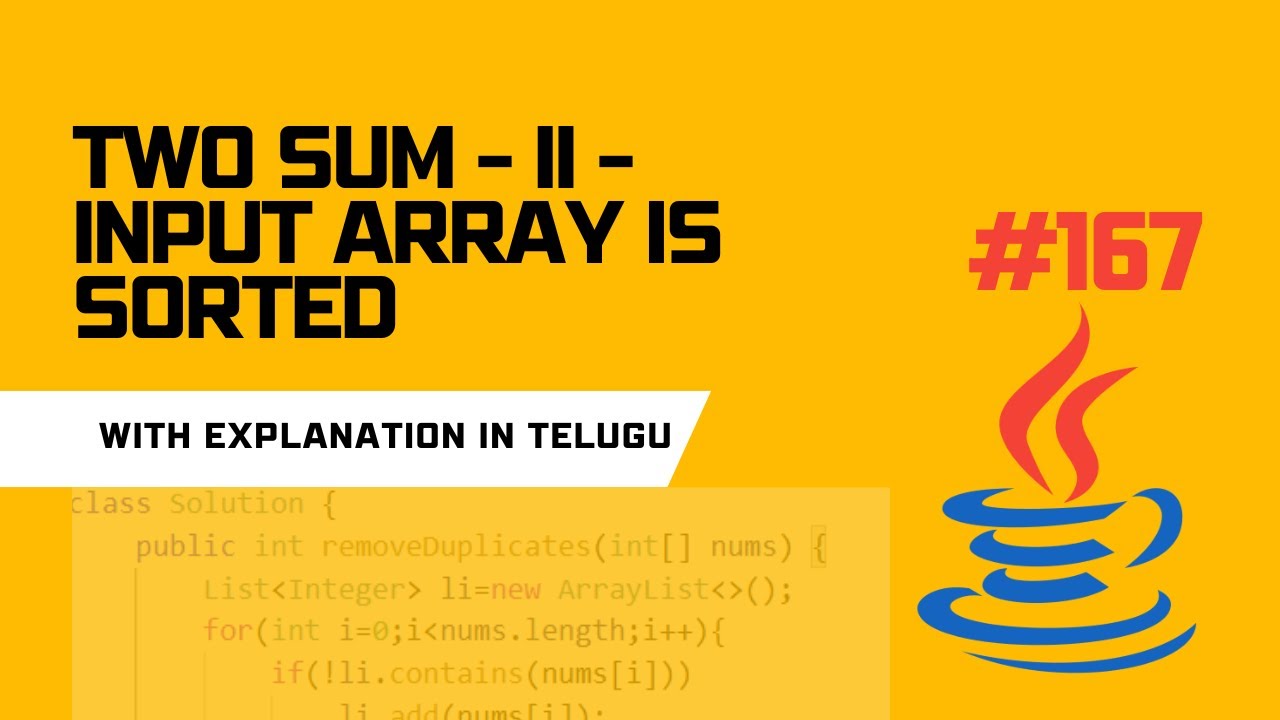 #167 Two Sum II Input Array is Sorted (Java) with explanation in TELUGU ...