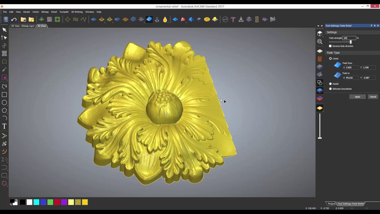 ArtCAM Standard Tutorials - 4.6 Fade Relief - YouTube