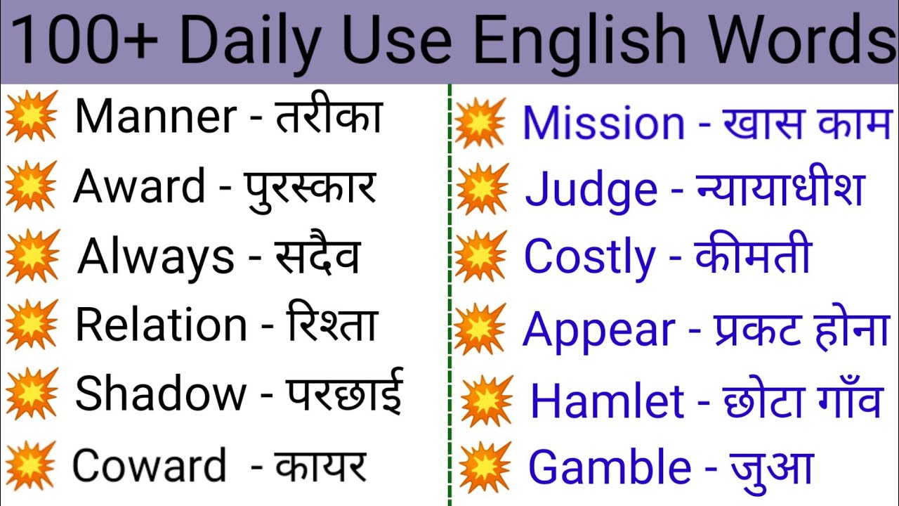 100+ Most Common Daily Use Words | Word Meaning English Speaking ...