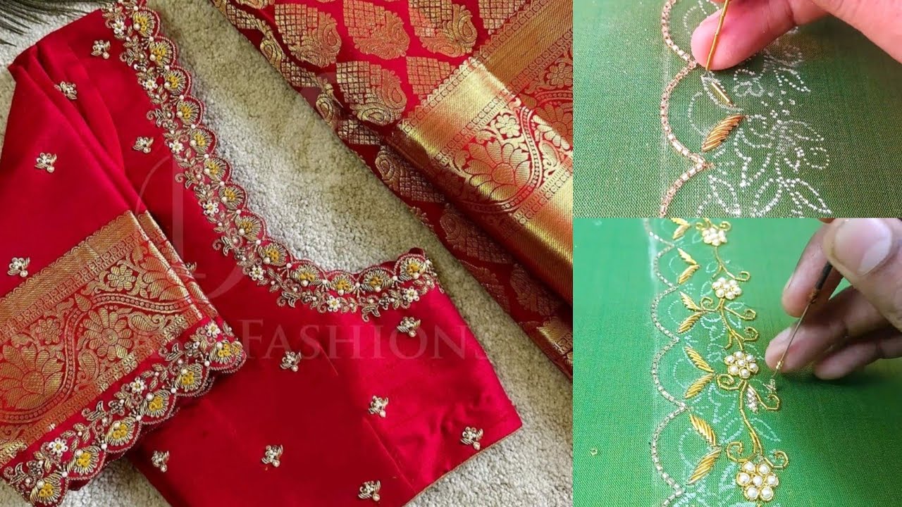 MIX MATERIAL BLOUSE DESIGNS | MAGGAM WORK | For Beginner | Nehar Maggam ...