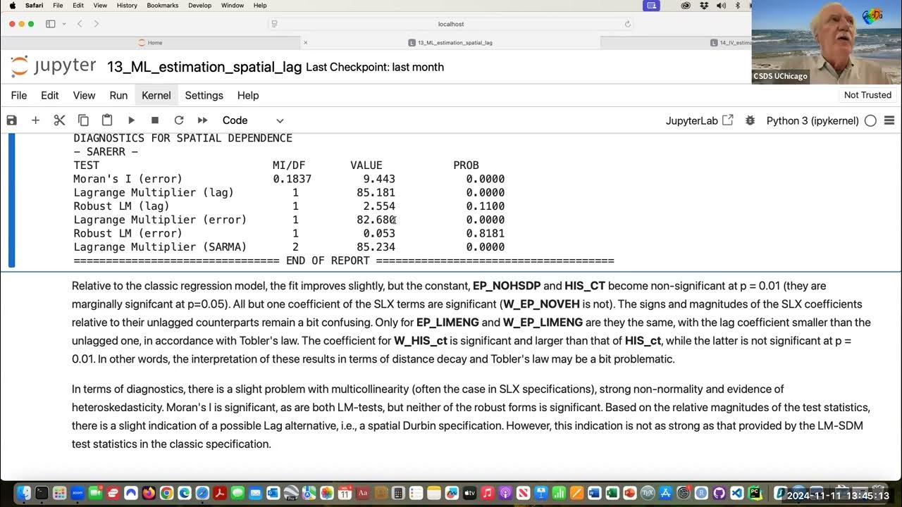 Applied Spatial Regression Analysis - Notebooks: ML Estimation Spatial Lag Model - YouTube
