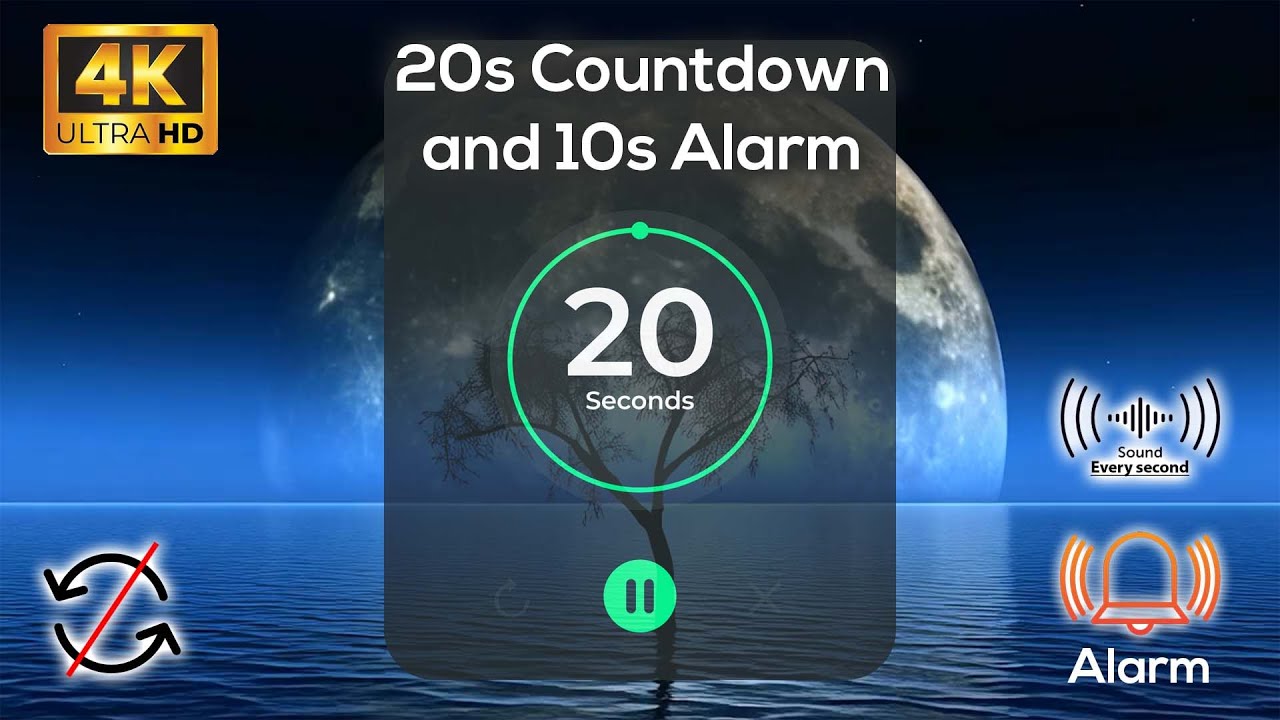 00:20s 🔔 20 Second Countdown with Tick Tock Sound Every Second and Alarm for 10s - No Loop - YouTube
