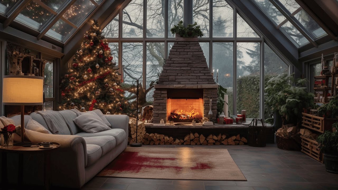 Snowy Night Fireplace Retreat | Cozy Winter Ambience with Fireplace ...