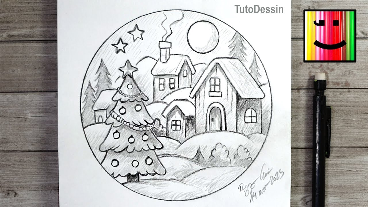 Comment dessiner un village pour Noël au crayon de papier | Tutoriel ...