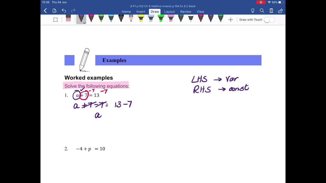 8 Ch 8 Equations 2 - additive inverse - YouTube
