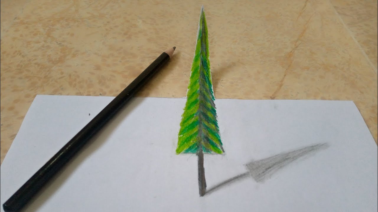 3d drawing pine tree on paper | 3d drawing | @Drawwithafifa786 - YouTube